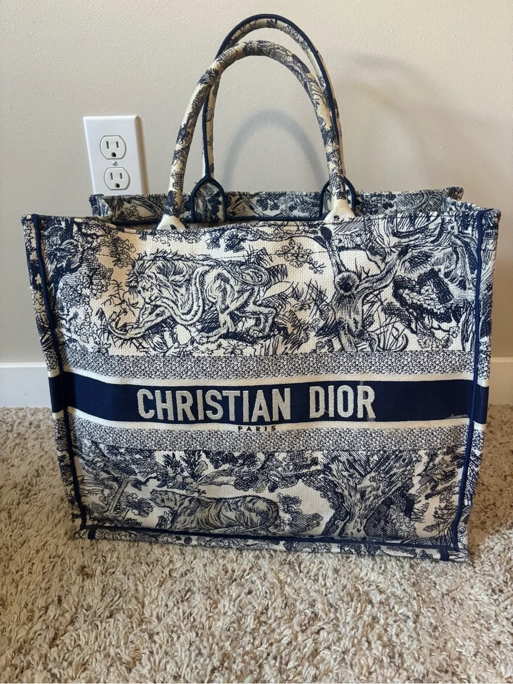 Dior | Bags | Dior Navy And Cream Christian Dior Book Tote | Poshmark